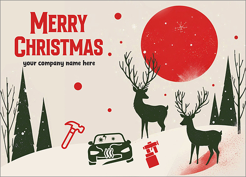 Auto Body Green Tree Christmas Card (Glossy White) | Ziti Cards