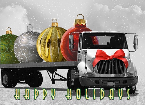 Trucking Reindeer Christmas Cards Customized For Your Business