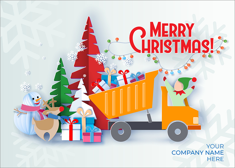 Dump Truck Merry Elf Card (Glossy White) | Ziti Cards