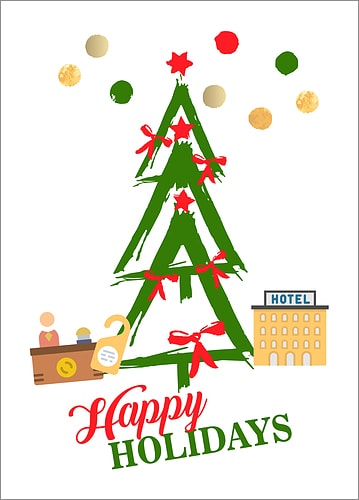 Hotel Snowfall Christmas Cards Customized For Your Business