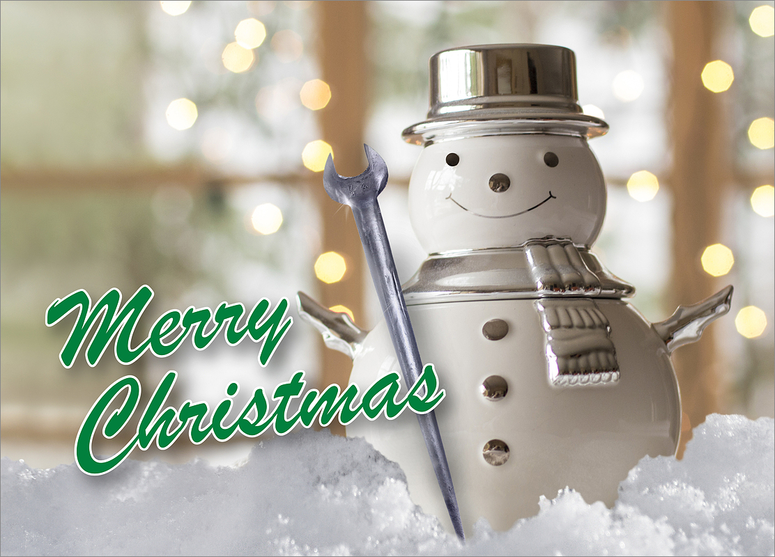 Ironworker Snowman Holiday Card (Glossy White) | Ziti Cards