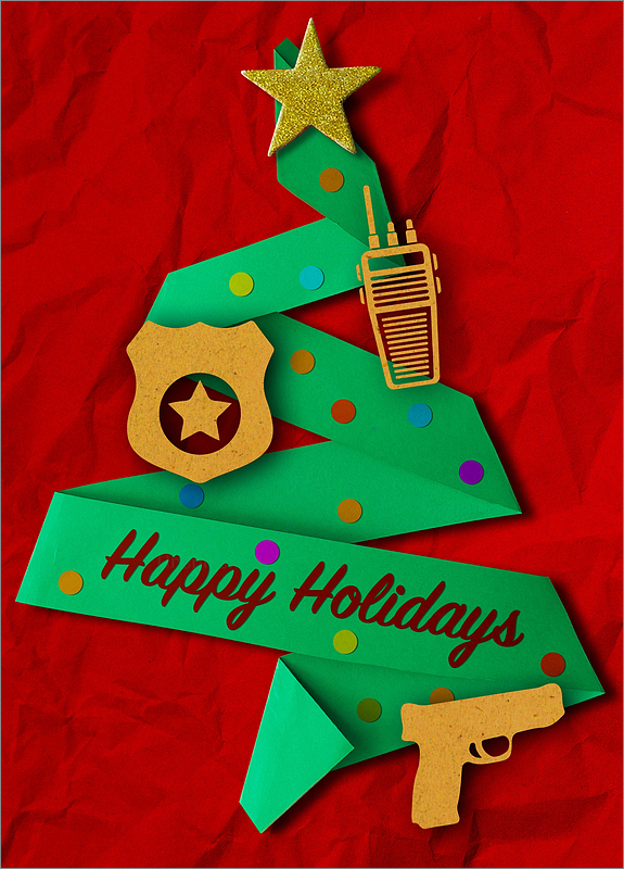 Police Green Tree Card (Glossy White) | Ziti Cards