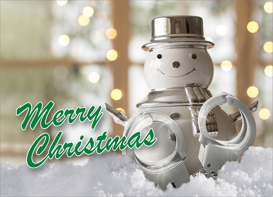 Police Snowman Holiday Card (Glossy White) | Ziti Cards