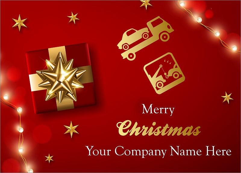 Red Tow Truck Christmas Card (Glossy White) | Ziti Cards
