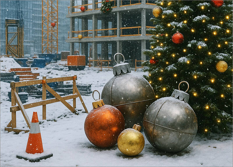 Construction Christmas Card Ornaments (Glossy White) | Ziti Cards