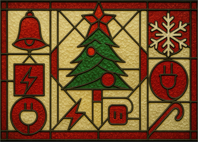Electrical Christmas Card Artglass (Glossy White) | Ziti Cards