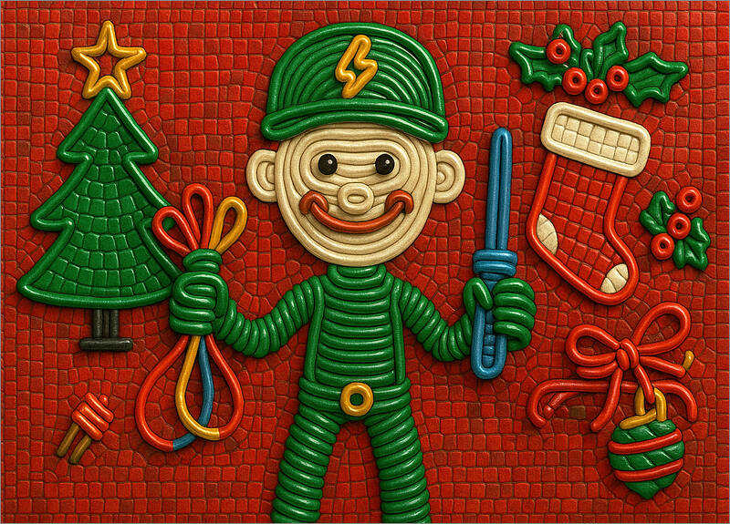 Electrical Christmas Card Wireman (Glossy White) | Ziti Cards